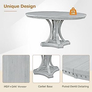 KoiHome, Wood Two-Size Round to Oval Butterfly Leaf, 4 Upholstered Armrest, 4 (Antique Grey Oak), 5-Piece Extendable Dining Table/Chairs Set