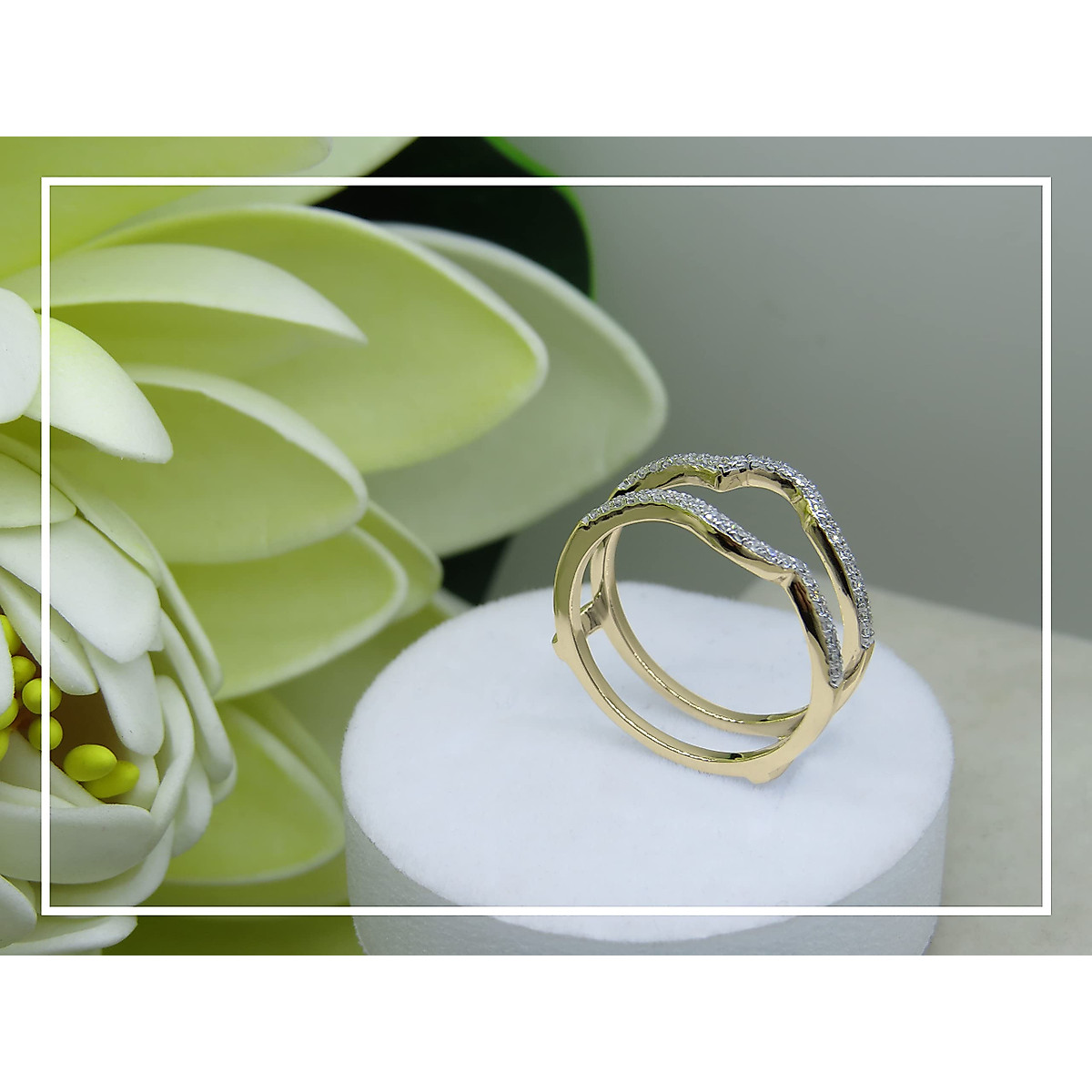 Dazzlingrock Collection 0.20 Carat (ctw) Round White Diamond Anniversary Wedding Enhancer Guard Double Ring 1/5 CT, 14K Yellow Gold, Size 8.5