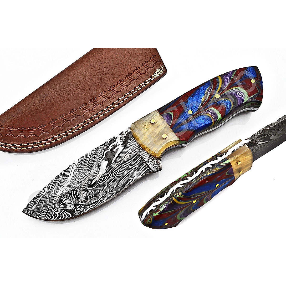 Smart & Sharp Custom Handmade Damascus Steel Hunting Knife/Skinning Knife AA-17216, 17217, 17218, 17219, 17220 and 17221 (Multi Color Resin)
