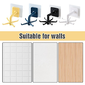 Poouty 360° Rotating Self Adhesive Utility Hook, 2024 New Under Cabinet Hooks Adhesive Kitchen Hooks for Hanging Utensils Holder Hanger Storage Rack for Kitchen Utensils Organizer (6Hooks, 2 Black)