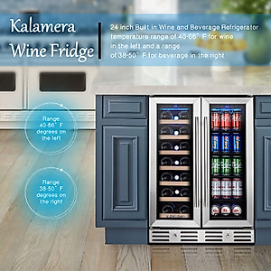Kalamera Wine and Beverage Refrigerator, 24 inch Wine Fridge Dual Zone Hold 20 Bottles and 78 Cans, Digital Touch Control, Built-In or Freestanding