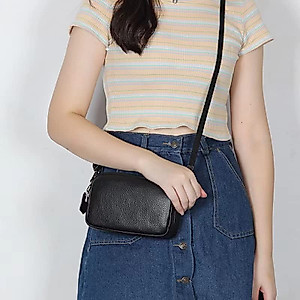 FUKUTAI Genuine Leather Crossbody Bags Shoulder Purses for Women - Real Leather Lightweight Soft Crossbody Bag Pocketbook (Black)