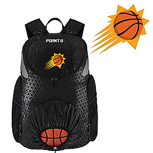 Point 3 Phoenix Suns Road Trip 2.0 Backpack Basketball Backpack with Drawstrong Closure | Ventilated Mesh Shoe Pocket Compartment | Black