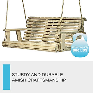 Porchgate Amish Heavy Duty 800 Lb Rollback Console Treated Porch Swing with Hanging Ropes (Unfinished)