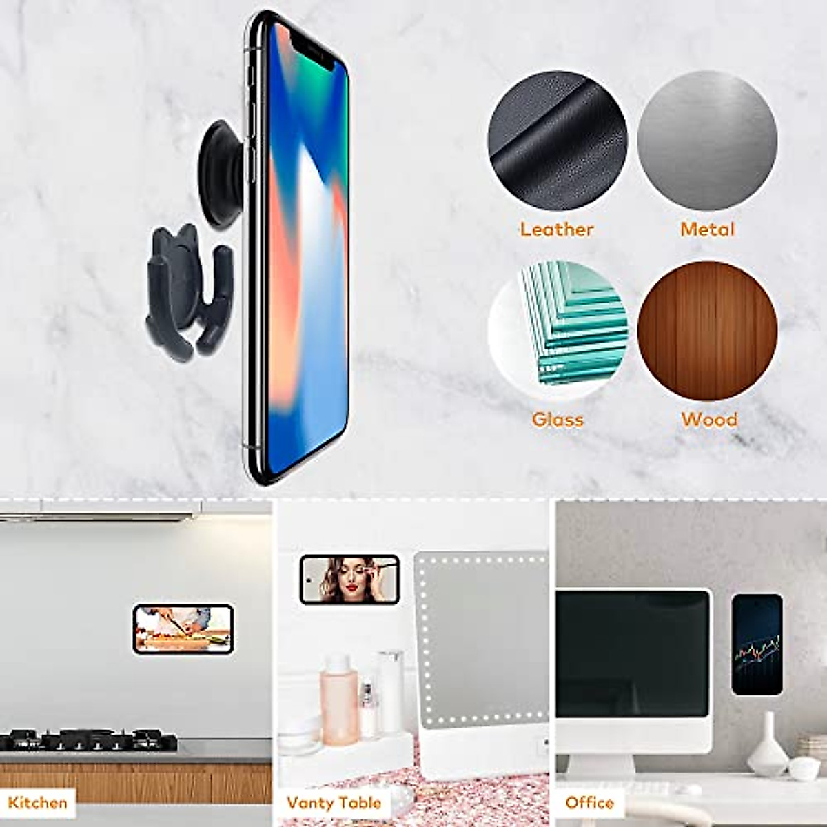 HOMEFOX Multi-Surface Holder Car Mount 3 Pack Compatible for Popsocket Holder Grips Hand-Free Device Support Accessories Home Office Desk Wall Mount Cute Cat with Strong Adhesive Sticky Gel Pad, Black