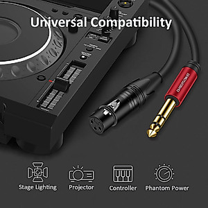 DREMAKE Balanced XLR to 1/4 Audio Cable, 20FT Jack 6.35mm (1/4 inch) TRS Male to XLR Female Signal Interconnect Mic Cable for Mixer, Audio Sound Consoles, Power Amplifier - Red