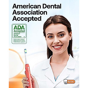 Bitvae Ultrasonic Electric Toothbrush with 8 Brush Heads for Adults and Kids, Rechargeable Travel Toothbrush with a Holder, 5 Modes, Smart Timer, Living Coral D2