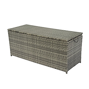 SEALODY Storage Box, 113 Gallon Wicker Patio Deck Box with Lid, Outdoor Deck Box for Toys, Pillows, Garden Tools, Grey