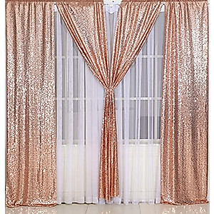 Poise3EHome Rose Gold Sequin Backdrop 2Ft x 8Ft x 2 Panels Sparkly Drape Seamless Photography Curtain for Wedding/Party