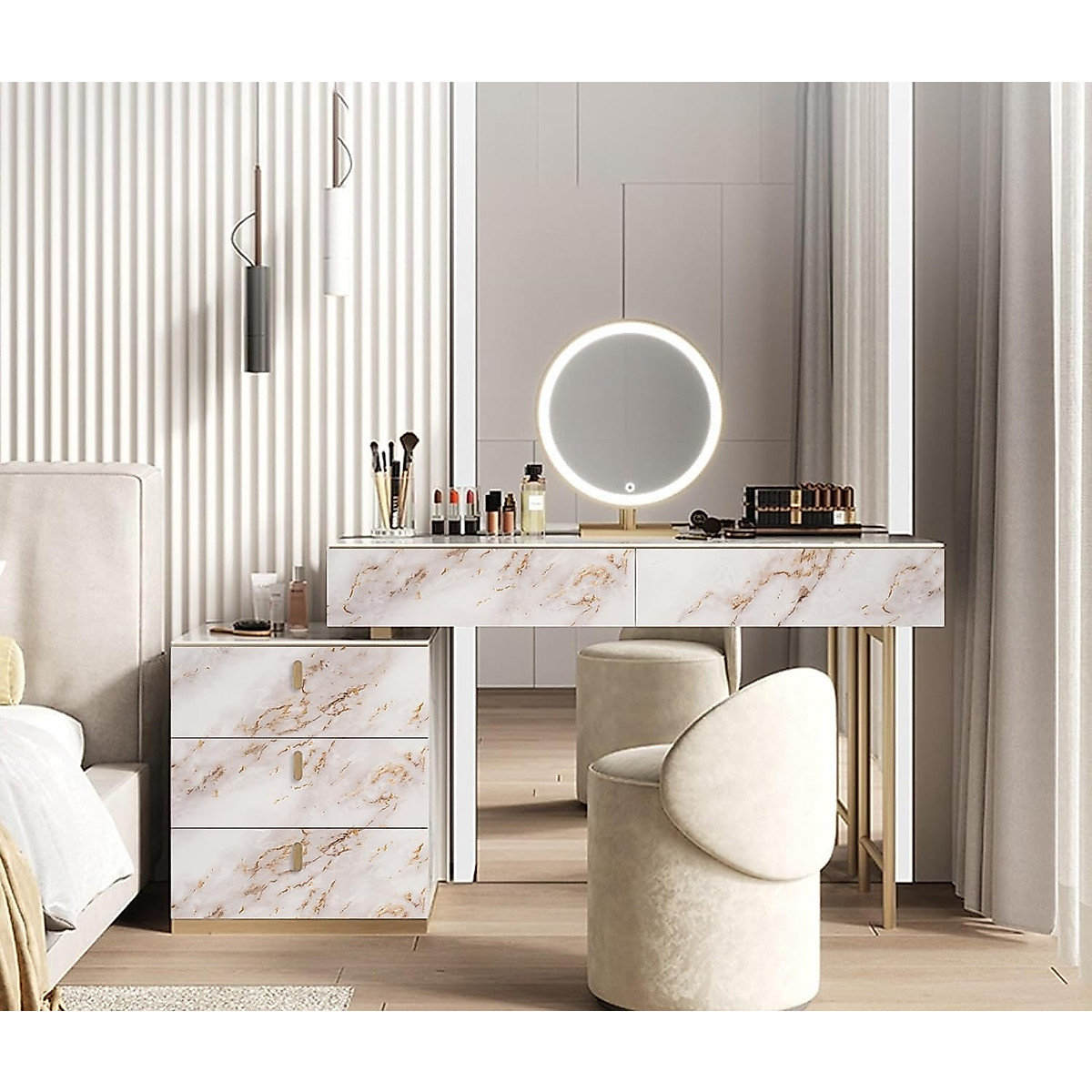 practicalWs Marble Contact Paper for Countertops Waterproof, 15.7in×118.1in Marble Wallpaper Peel and Stick, Self Adhesive Removable White/Gold Wall Paper for Kitchen Backsplash Cabinet Furnitur