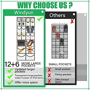 Windyun 2 Pcs 36 Pockets over Door Shoe Organizer Large Hanging Clear Shoes Holder with Hooks for Shoes Sneakers Closet Bedroom, Each with 12 Mesh Pockets and 6 Large Mesh Storage Various Compartments