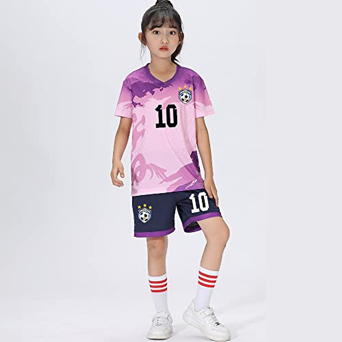 Casmyd Me-Ssii 10 Argentina Soccer Jersey+Shorts Kids Youth 2022 World Cup Football Sports Team Shirts Kit for Girls Boys Purple