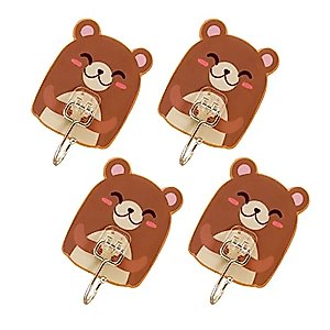 XINGYUXUXIN 4 Pcs Wall Hooks Cartoon Bear Pattern Coat Hooks Self Adhesive Kitchen Hooks for Hanging Coat Towel Key Bag