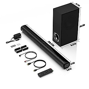 Sound Bar for TV, PHEANOO 2.1 CH Soundbar with Subwoofer, HDMI(ARC)/Bluetooth 5.0/Optical/AUX Connectivity – D5