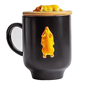 Daveinmic Corgi Mug with Original Bamboo Lid,Handcrafted Corgi Gifts for Corgi Lovers,Cute Coffee Mug Unique Tea Cup for Dog Lovers Novelty Gifts Mug(14oz)(Black, Corgi)
