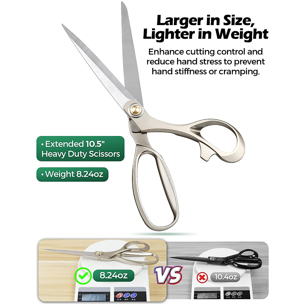 FIVEIZERO Fabric Scissors All Purpose: 10.5" Heavy Duty Scissors (Med. Weight) with Sheath, Ultra Sharp Dressmaker Shears, Professional Tailor Sewing Scissors for Fabric, Upholstery, Leather Cutting
