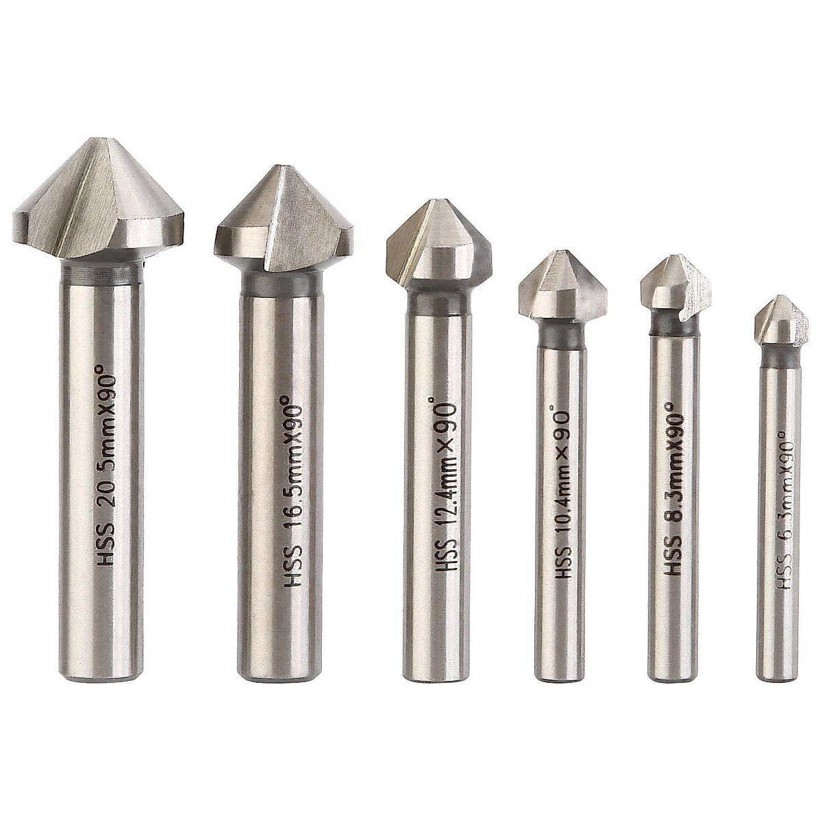 Dtacke 6PC 90 Degree 3 Flute Chamfering End Mill Cutter Drill Bit HSS Chamfer Countersink Bits Set