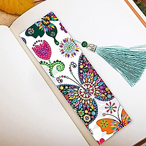 Gigicloud Diamond Bookmark, Delicate Lovely DIY Painting Bookmark 5d Diamond Painting Bookmarks Butterflies Flower Theme Beaded Bookmarks with Tassel for Adults Kids Craft Supplies ,SQ27 Butterflies