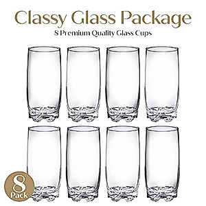 Home Essentials & Beyond Drinking Glasses set of 8 Highball Glass cups Premium Cooler 13.25 Oz. Glassware – Ideal for Water, Juice, Cocktails, Iced Coffee, Iced Tea.