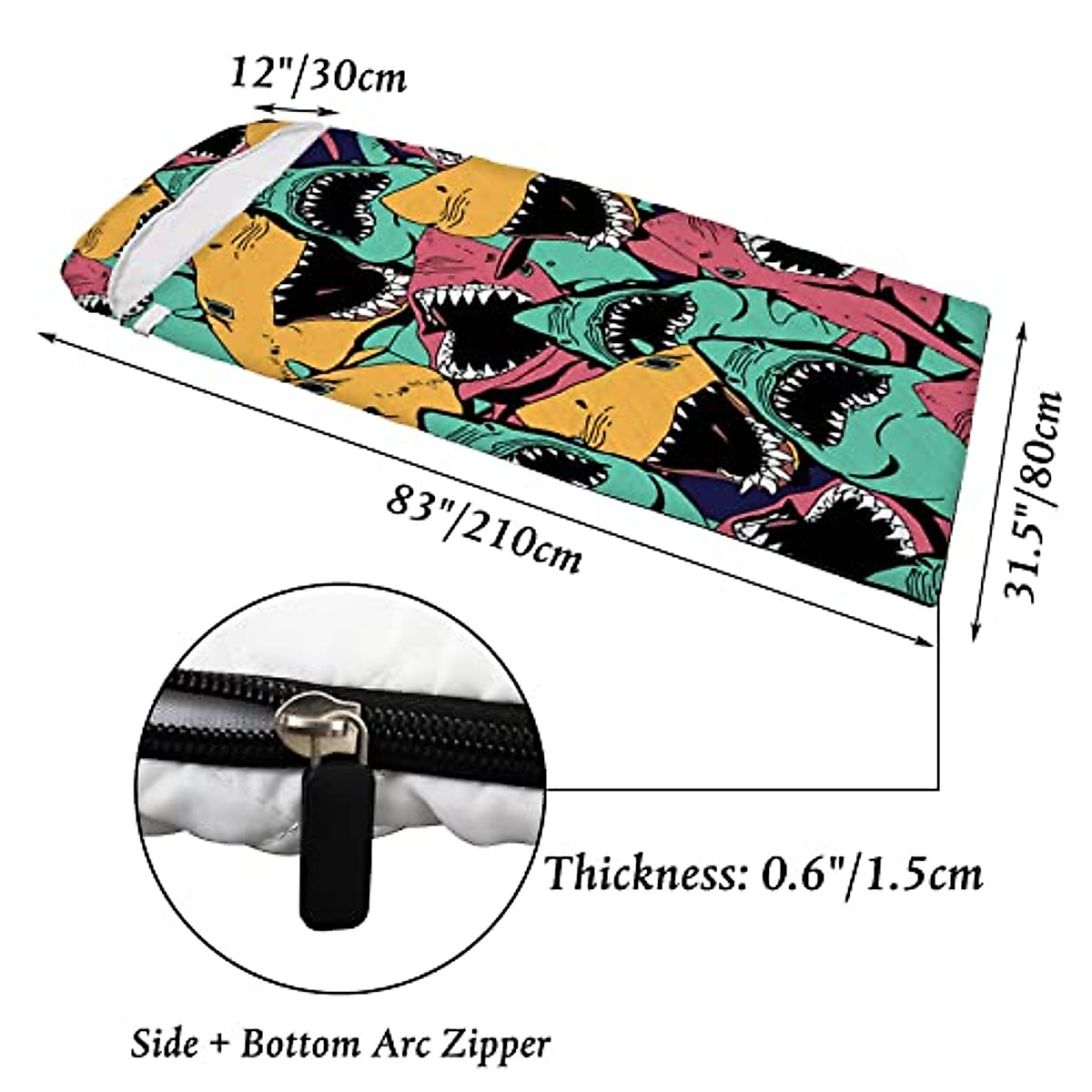 Camping Sleeping Bags for Adults Doddle Angry Shark Sealife 3 Season Cold Weather Sleeping Bag Waterproof Sleeping Nap Mat for Girls Boys Hiking Travel Outdoor