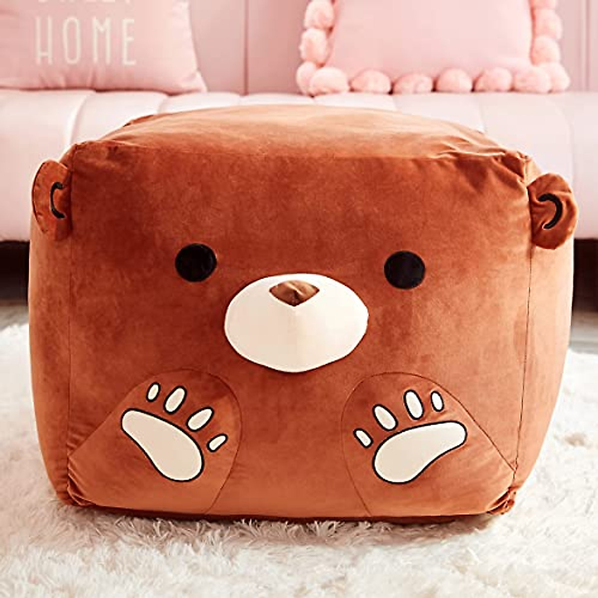 IKASA Bean Bag Chair Cover for Kids - Stuffed Animal Toy Storage Beanbag Chairs Bags for Toddler Girls Boys for Organizing Childrens Plush Toys - Soft Plush Long YKK Zipper (Brown Bear, Large)