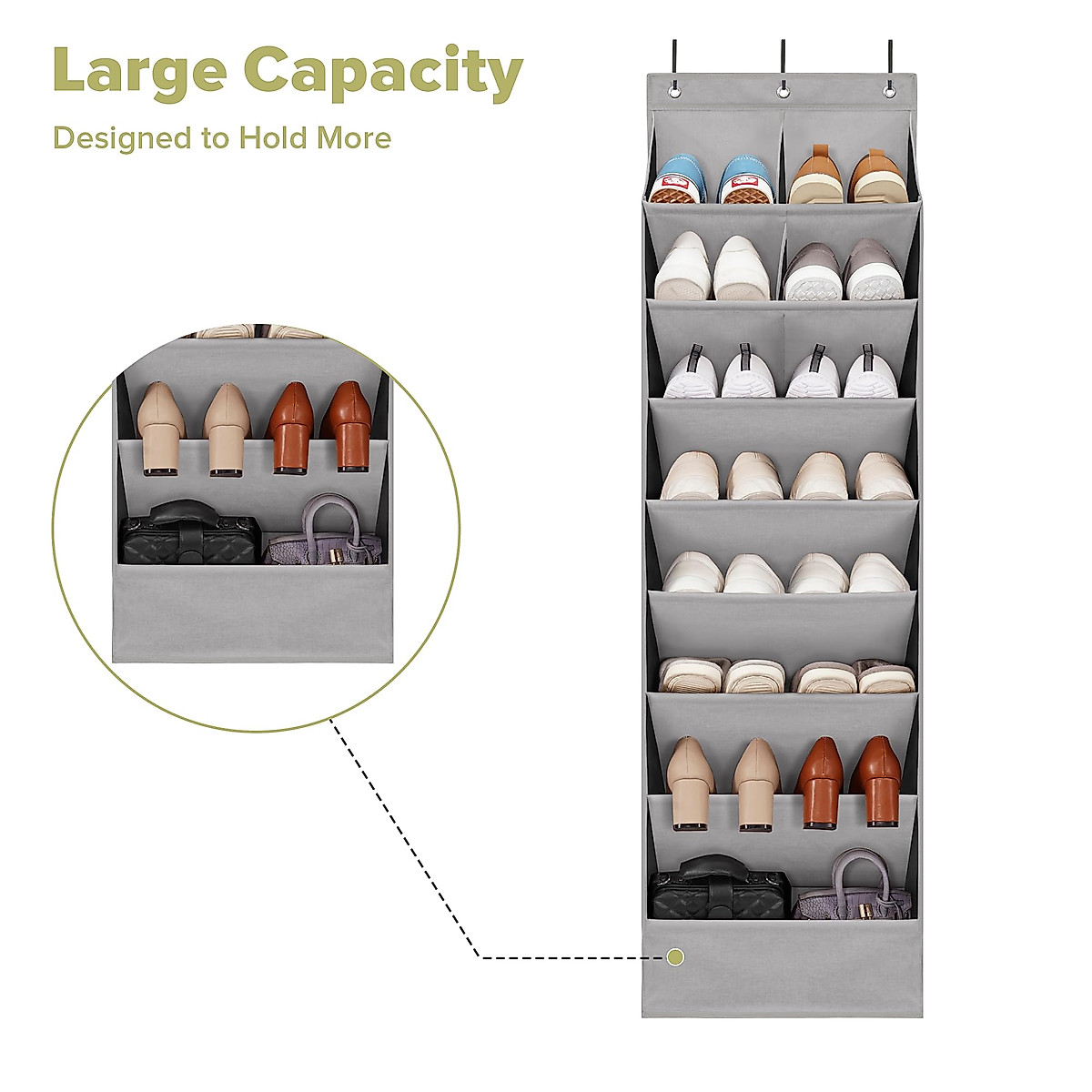 STORAGEIDEAS 2 Pack Shoe Organizer with 6 Extra Large Pockets and 4 Large Pocket, Over the Door Sturdy Closet Storage Rack, Hanging Shoe Organizer for Shoes, Sneakers, Grey