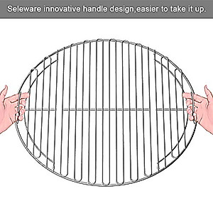 SELEWARE 21.5'' SUS304 Stainless Steel Hinged Cooking Grate, Barbecue Grill Care Fits for Most 22 Inch Charcoal Kettle Grills Like Webe Char-Broil and Other Grills