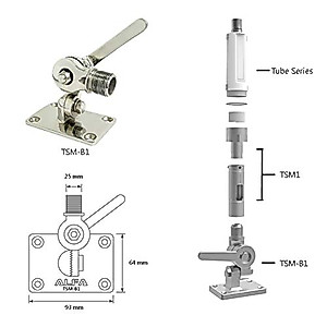 Alfa TSM-B1 Stainless Marine VHF Antenna 316 Stainless Steel Adjustable Base Mount for Boats 1"-14 inch Thread