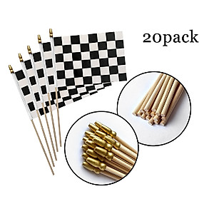 LyButty Black and White Checkered Racing Stick Flag Small Mini Hand Held Nascar Race Car Flags,5x8 Inch,20 Pack