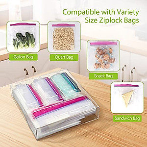 Xverycan Acrylic Ziplock Bag Storage Organizer, Clear Food Baggie Organizer Dispenser for Kitchen Drawer, Gallon, Quart, Sandwich, Snack, Freezer, Slider Bags (Drag to Open)