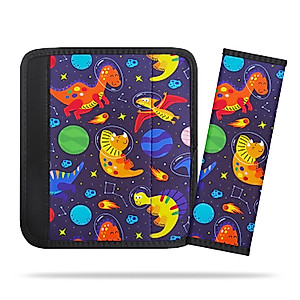 2Pack Seat Belt Cover for Kids, Cute Cartoon Pattern Car Seat Belt Pads Cover for Girls and Boys, Kid's Seat Belt Cushion, Shoulder Strap Pad (Space Dinosaur)