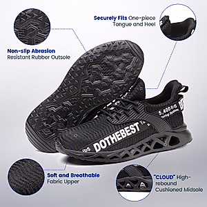 Furuian Safety Shoes Men Work Sneakers, Steel Toe, Lightweight, Comfortable, Black, Size 11.5/13