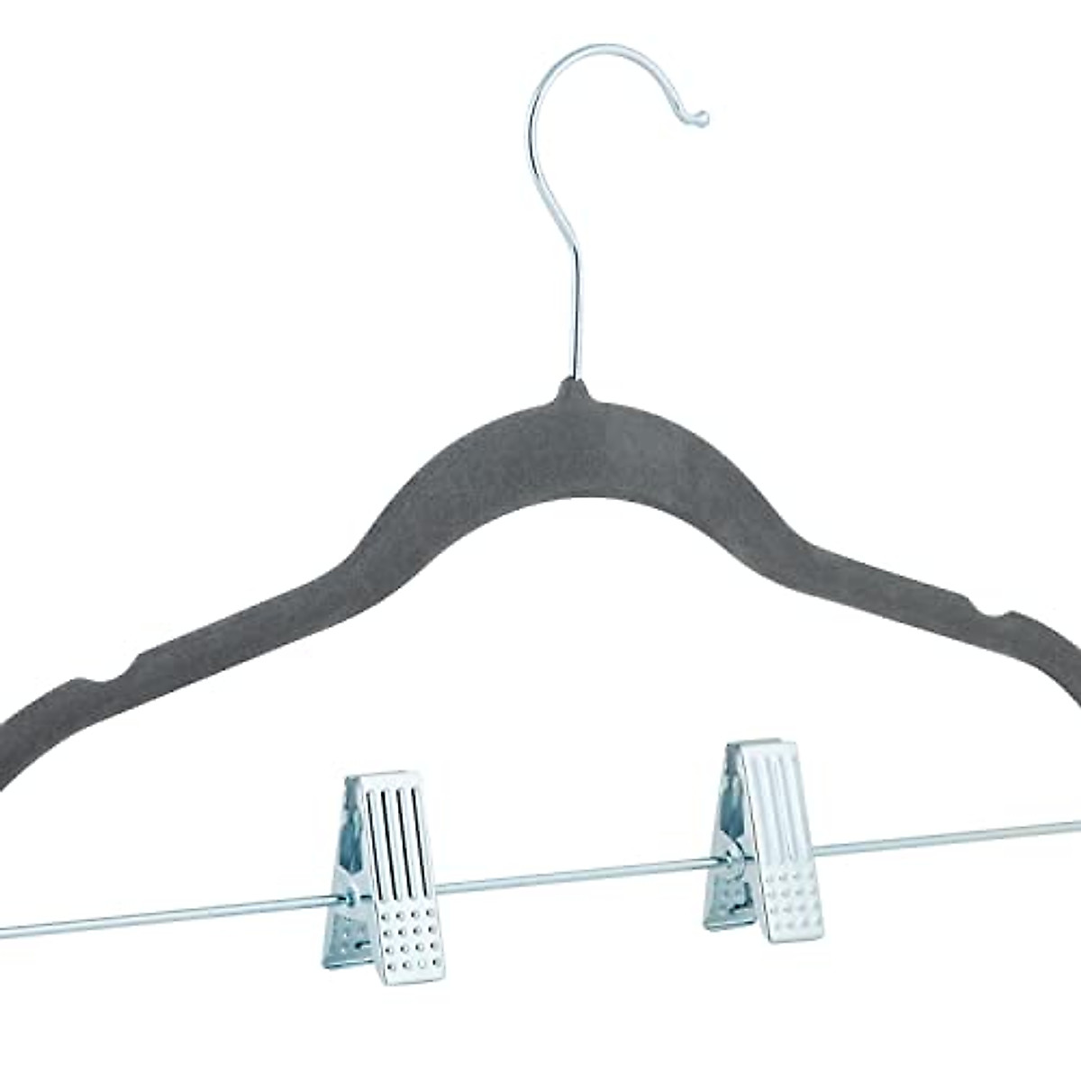 Simplify Children’s 6 Pack Slim Huggable Velvet Kids Hangers with Metal Clips, Good Nursery Closet, Baby Dresses, Outfits, Pants, Bodysuits & Jackets, Grey (3227-GREY)