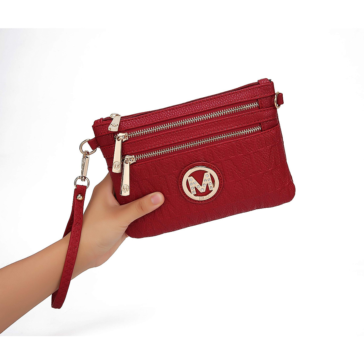 MKF 2 in 1 Crossbody Bags for Women, Wristlet Purse - Ladys Small PU Leather Messenger Handbag - Adjustable Strap Grey