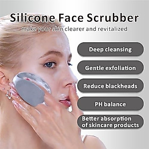HieerBus Silicone Face Scrubber,Manual Exfoliating Brush,Handheld Facial Cleansing Brush for Women Men-Blackhead Removing Pore Cleansing Massaging for Sensitive, Delicate, Dry Skin (3rd-Grey+White)