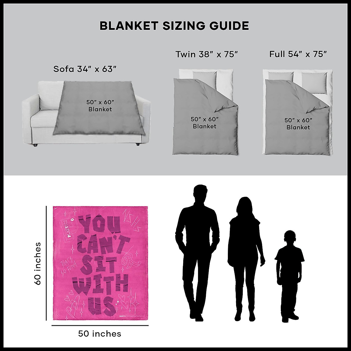 Northwest Mean Girls Silk Touch Throw Blanket, 50" x 60", Can't Sit with Us