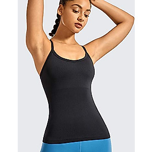 CRZ YOGA Seamless Workout Tank Tops for Women Racerback Athletic Camisole Sports Shirts with Built in Bra Black Medium