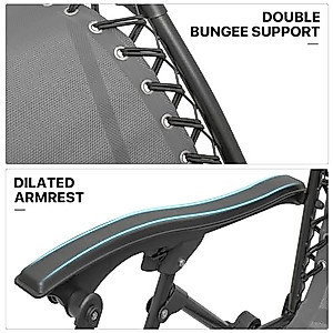 MoNiBloom Zero Gravity Chairs Set of 2, Patio Anti Gravity Recliner with Canopy Shade, Foldable Outdoor Lounger with Cup Holder Tray, Headrest and Footrest for Beach Camping, Grey