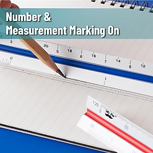 Mr. Pen Triangular, Architectural, Aluminum Scale Ruler for Blueprint, Drafting, Color-Coded, 12 Inches