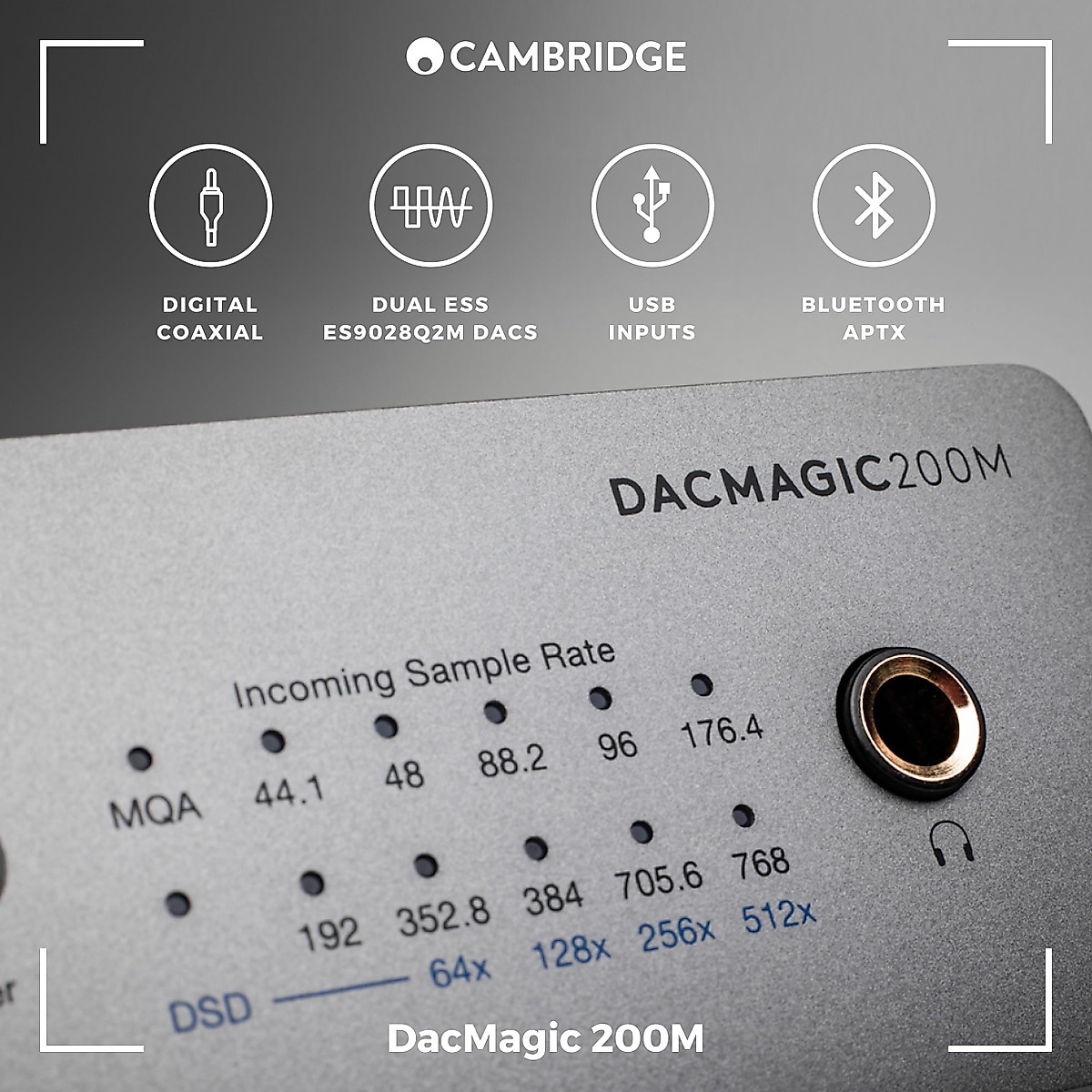 Cambridge Audio DacMagic 200M - MQA HiFi DAC and Headphone Amplifier with Bluetooth - PC/MAC Support with USB Connection - Handle Digital Files up to 24/768 or DSD512 - Lunar Grey