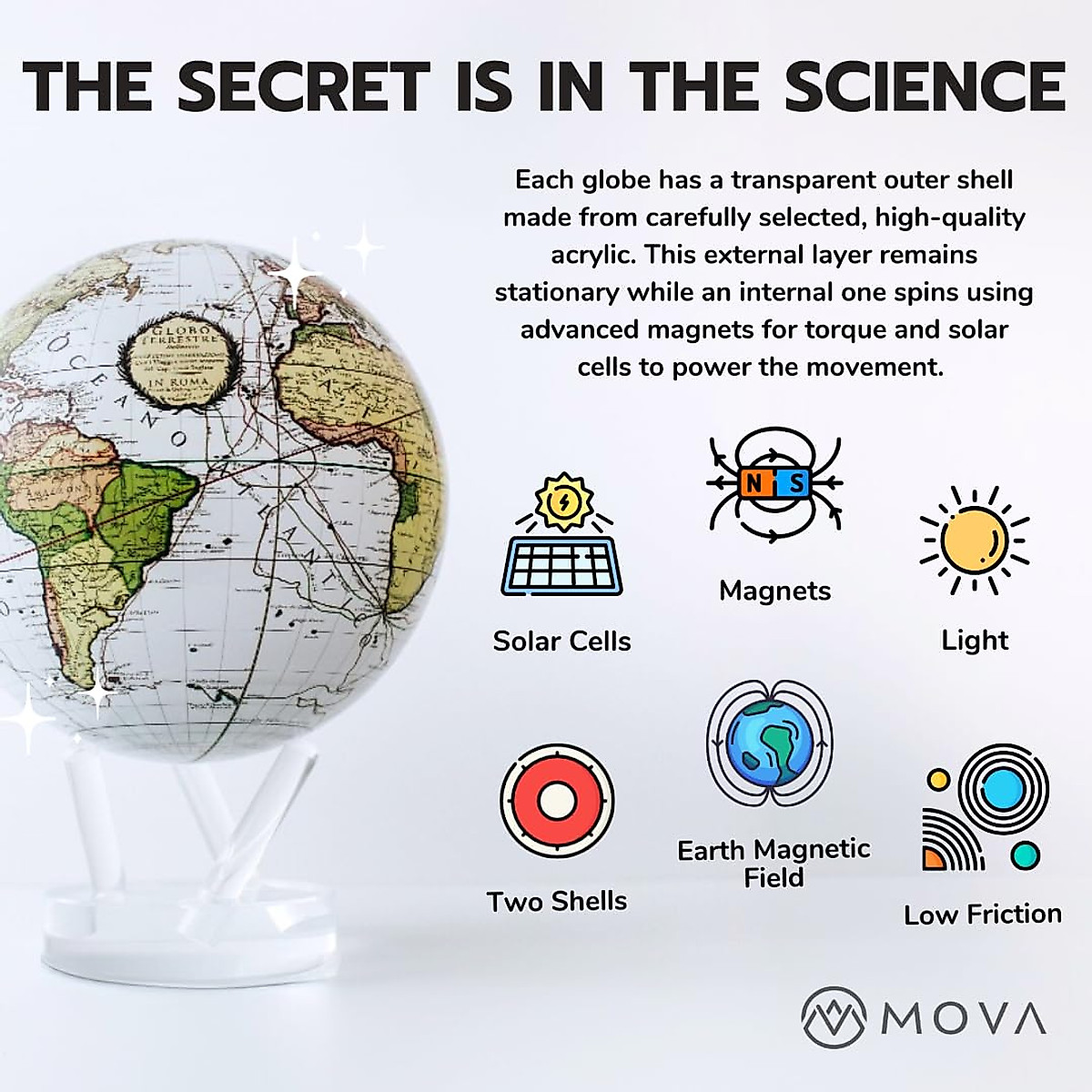 MOVA Globe Metallic White and Gold 6"