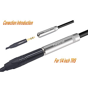 Devinal 1/4 inch Female to Dual XLR Female Y Cable, 6.35mm Female TRS to 2 XLR Microphone Converter, Female Quarter inch Socket Y Splitter Audio Breakout Cord wire 1FT