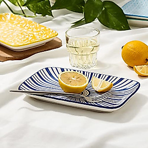 KitchenTour Rectangular Serving Platter, 8 inch Ceramic Dinner Plates Serving Trays Set of 6 for Salad, Appetizers, Sushi, Fruit, Microwave and Dishwasher Safe