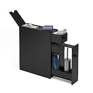 Tangkula Slim Bathroom Cabinet, Free Standing Storage Cabinet with Slide Out Drawers, Narrow Floor Bathroom Organizer Next to Toilet, Bathroom Toilet Paper Holder, 19 x 6.5 x 23 Inches (Black)