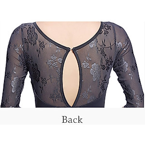 Whitewed 3/4 Sleeve Lace Leotard Women Adult Dancewear Stretch Stage Performance Bodysuit