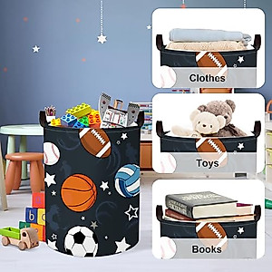 Clastyle 45L Waterproof Sports Laundry Basket with Drawstring Collapsible Football Basketball Storage Laundry Hamper for Bedroom, 14.2 * 17.7 in