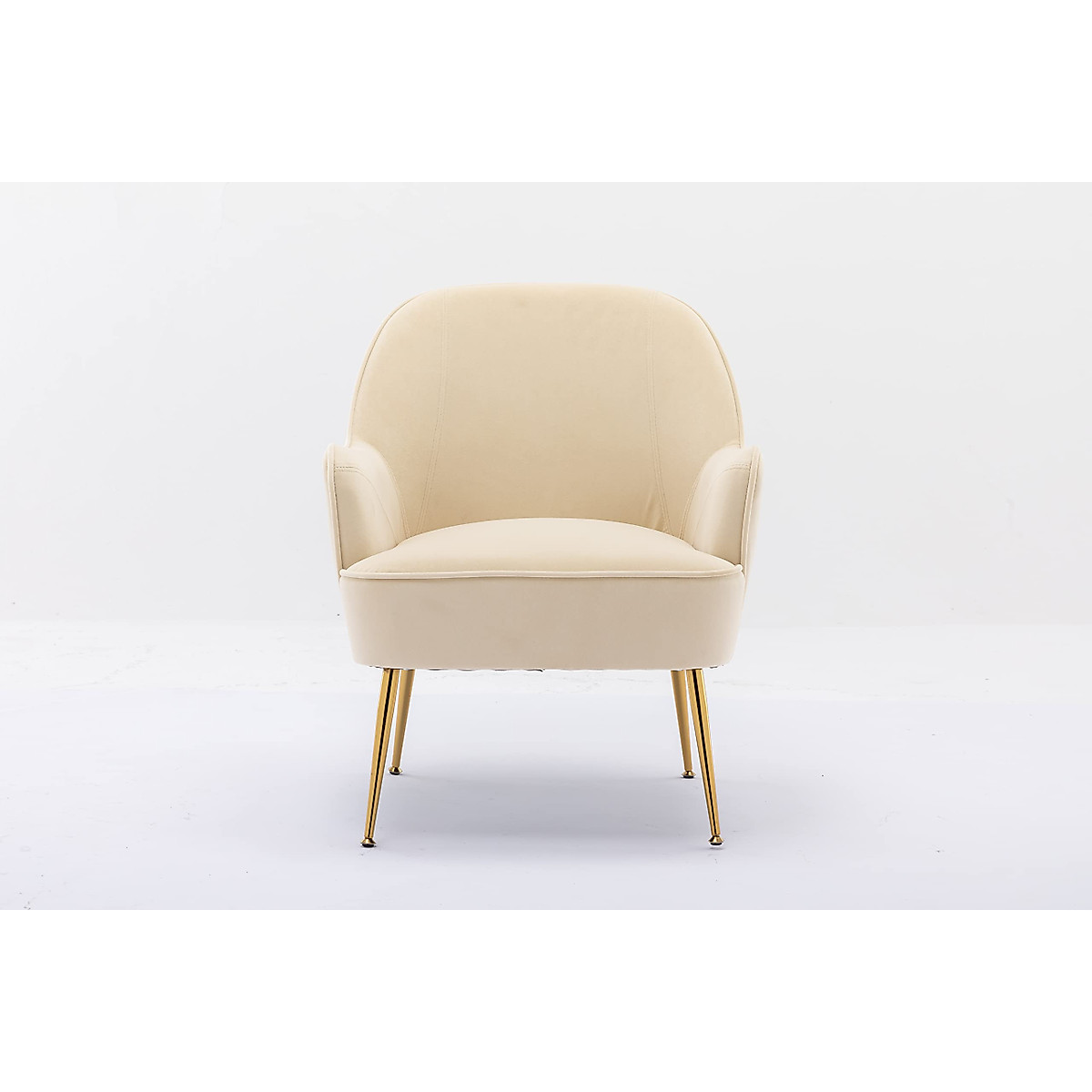 Bellemave Velvet Accent Chair,Modern Upholstered Leisure Arm Chair with Gold Metal Legs,Thickly Padded,Guest Chair Vanity Chair Club Chairs for Living Room Bedroom Office（Cream White）, W52752188