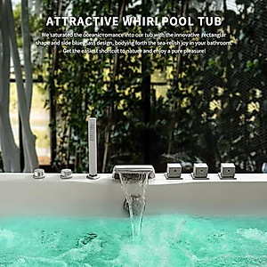 Empava 59 in. Acrylic Alcove Whirlpool Bathtub - Hydromassage Rectangular Jetted Soaking Tub with Center Drain - Waterfall Faucet