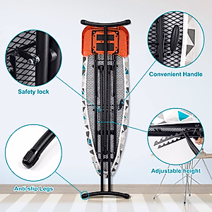 Duwee 15"×48" Ironing Board with Retractable Iron Rest,Ironing Board Full Size Heat-Resistant Cover with Thick Padding,Space Saving Iron Boards with Sturdy Legs,Adjustable Heights