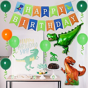 Dinosaur Birthday Decorations for Boy Three Rex Birthday Decorations Dinosaur Party Supplies 3 Year Old - Three Rex Balloons Dino Cake Topper Happy Birthday Banner